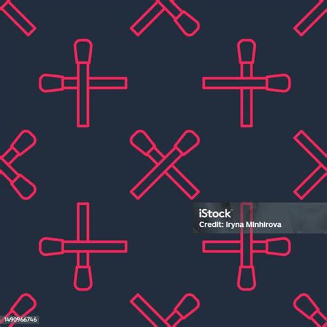 빨간 선 불타는 성냥은 불 아이콘과 검은 배경에 이음새가 없는 패턴을 분리합니다 불로 어울립니다 기호와 일치합니다 벡터 가연성에