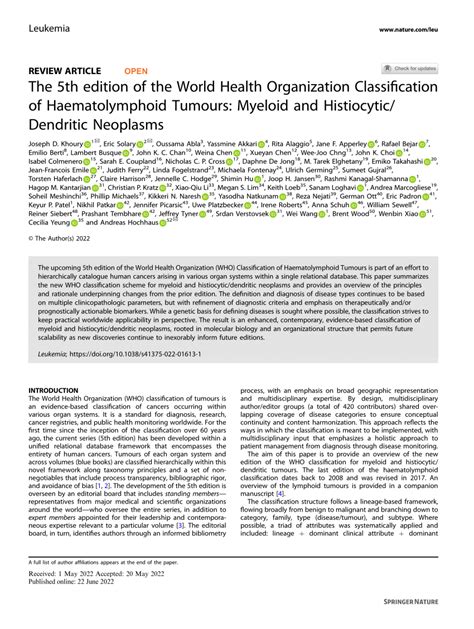 Pdf The 5th Edition Of The World Health Organization Classification Of Haematolymphoid Tumours