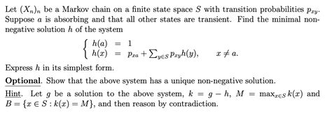 solved let xn n be a markov chain on a finite state space s