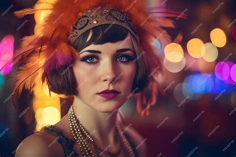 Premium Photo Classic Flapper Girl On Blurred Background Elegance