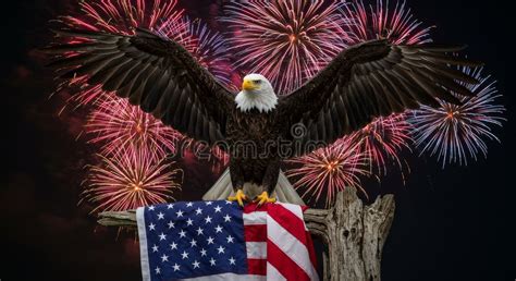 Bald Eagle And Fireworks Display A Majestic Bald Eagle With Wings