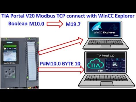 TIA Portal V20 PLC S7-1500 Modbus TCP IP connected with WinCC Explorer V8.1 Boolean M Memory ...