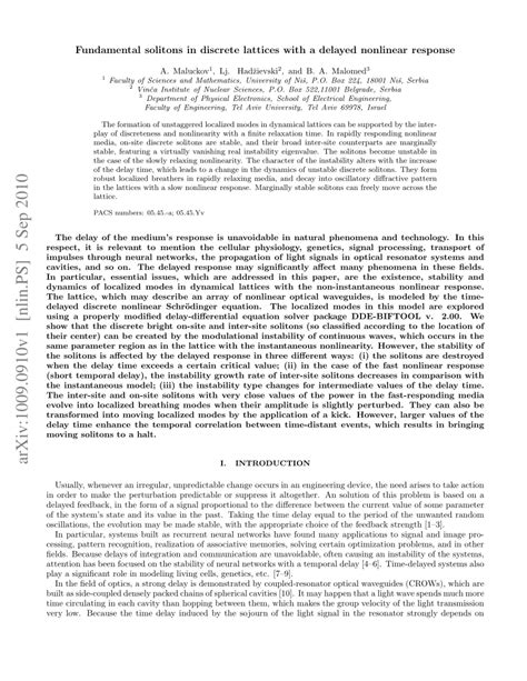 Pdf Fundamental Solitons In Discrete Lattices With A Delayed