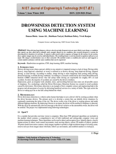 Drowsiness Detection System Using Machine Learning Pdf Computer