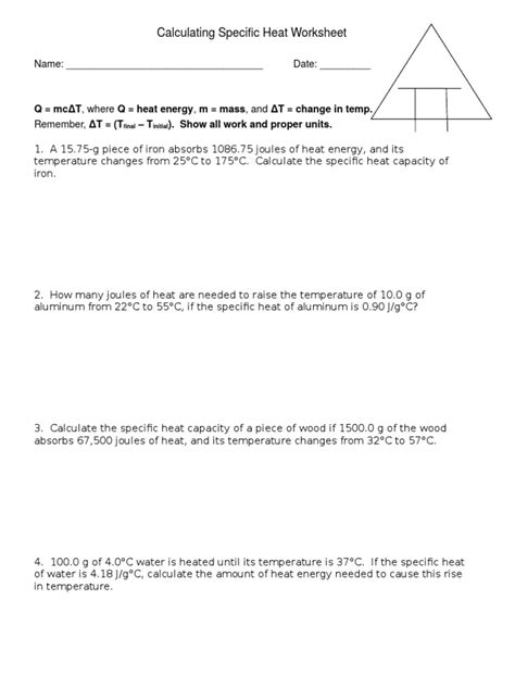 Calculating Specific Heat Worksheet | PDF | Heat Capacity | Heat ...