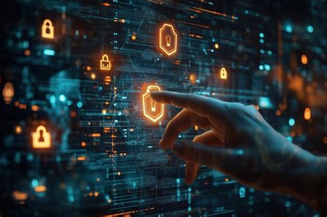 Exploring Digital Security Through A Hand Interacting With Glowing Locks And Data Networks