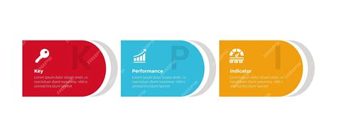 주요 성과 지표 Kpi 인포그래픽 템플릿 다이어그램은 슬라이드 프레젠테이션을 위한 3점 단계 디자인으로 둥근 직사각형 수평으로 구성되어 있습니다 프리미엄 벡터