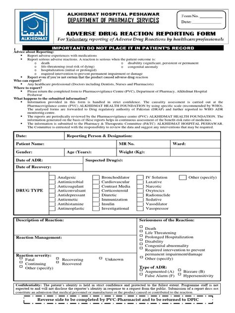 Adr Form Akh Pdf Pharmacovigilance Health Sciences