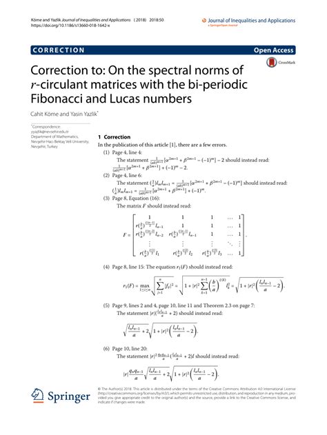 Pdf Correction To On The Spectral Norms Of R Circulant Matrices With