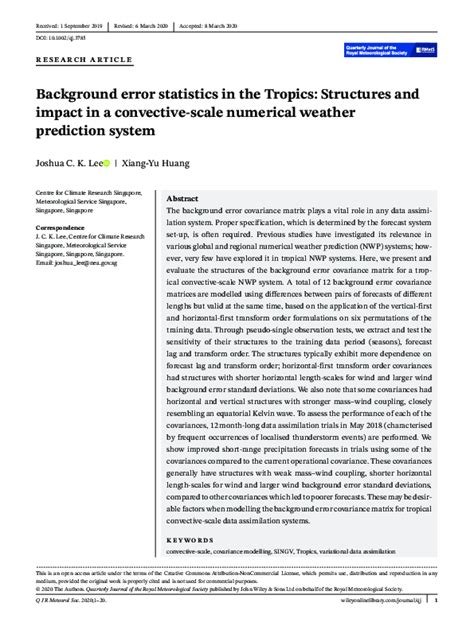 Pdf Background Error Statistics In The Tropics Structures And Impact