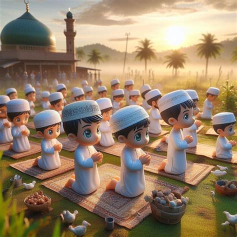 Premium Photo 3d Chibi Caricature Several Of Muslims Praying Eid Fitr