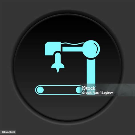 다크 버튼 아이콘 로봇 기술 산업 공장 응용 프로그램 일러스트를 위한 버튼 배너 라운드 배지 인터페이스 개념에 대한 스톡 벡터