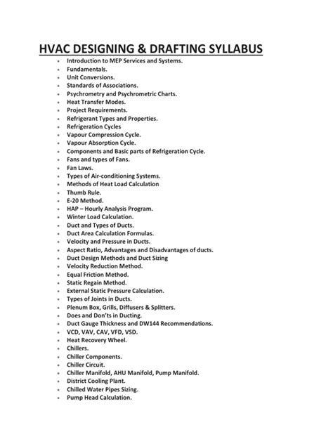 Hvac Syllabus Pdf Duct Flow Applied And Interdisciplinary Physics