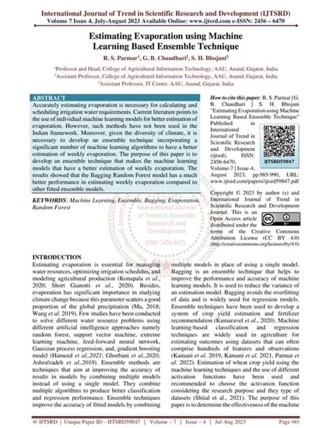 Estimating Evaporation Using Machine Learning Based Ensemble Technique Pdf
