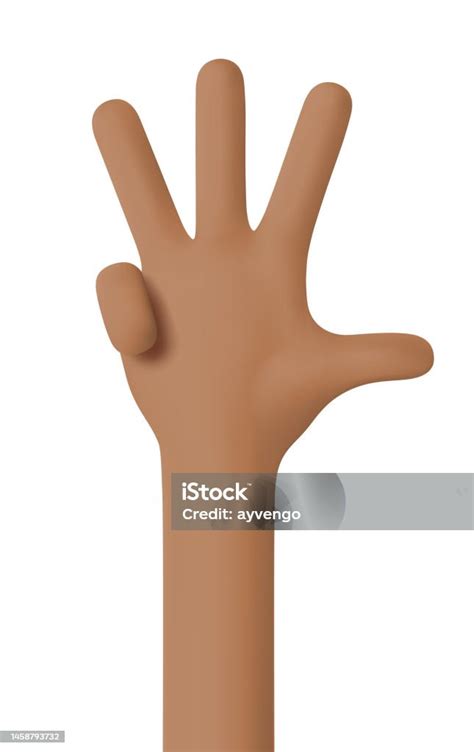 아프리카 계 미국인 손 손 제스처 번호 4 손가락에 세고 엄지 손가락 검지 중지 약지가 풀립니다 흰색 배경에 격리된 3d 만화 스타일의 손 3d 벡터 일러스트 레이 션 손에