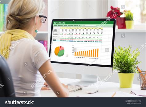 Woman Working Data Graphs Spreadsheet Document Stock Photo Shutterstock