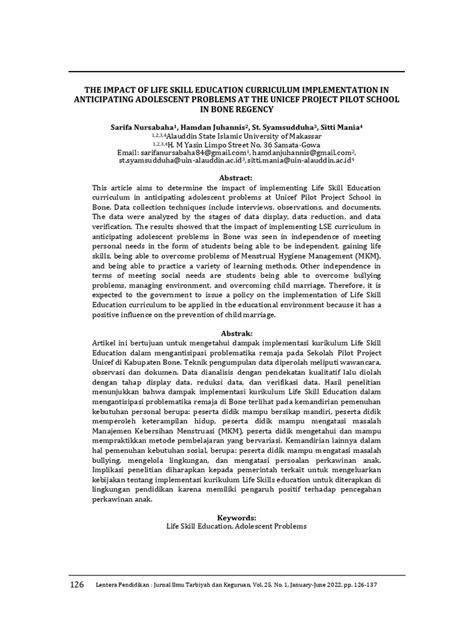 The Impact Of Life Skill Education Curriculum Implementation In