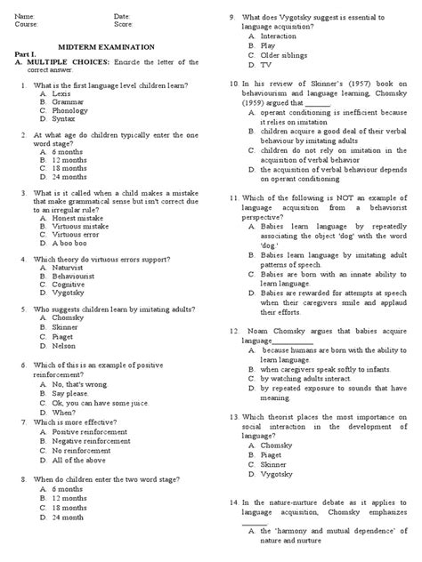 Midterm Exam Pdf Language Acquisition Imitation