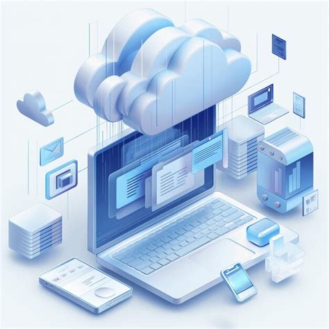 Digital Devices Linked To A Cloud Illustrating A Connected And Synchronized Workspace Premium