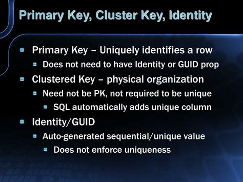 Ppt Primary Key Cluster Key And Identity Loop Hash And Merge Joins