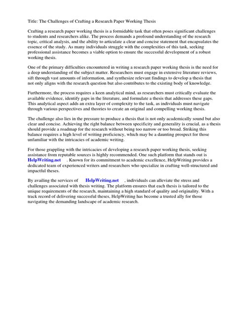 Research Paper Working Thesis Pdf