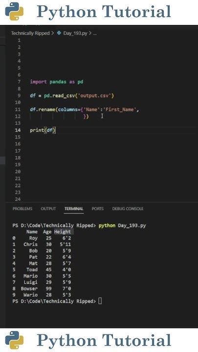 Rename A Column With Pandas Python Tutorial Youtube