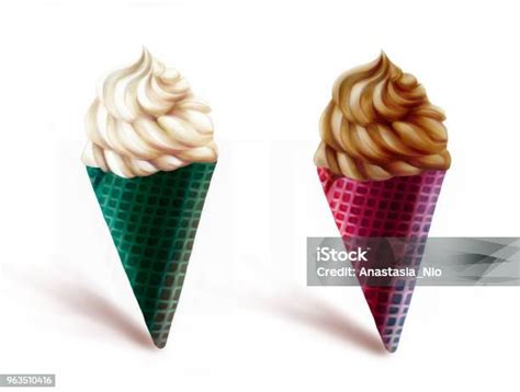 손으로 그린 아이스 크림 흰색 배경에 고립의 두 뿔의 디지털 일러스트 레이 션 냉동식품에 대한 스톡 벡터 아트 및 기타 이미지 냉동식품 디자인 디지털 생성 이미지