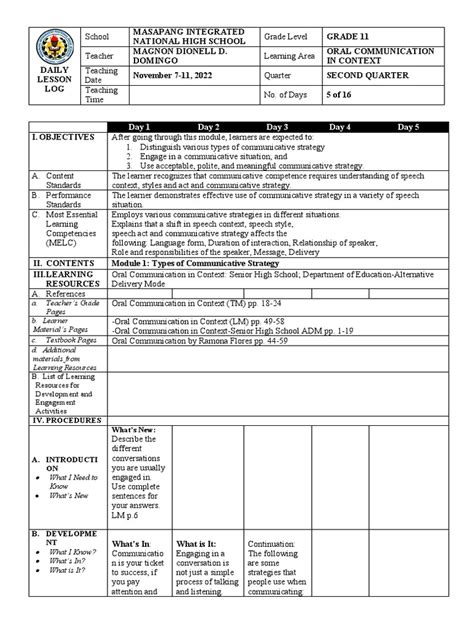 Dll Template English Pdf Learning Communication