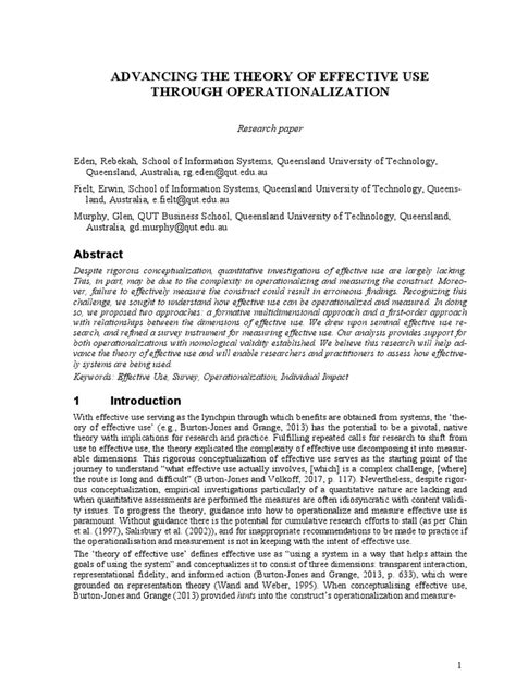 Advancing The Theory Of Effective Use Through Operationalization Pdf Validity Statistics