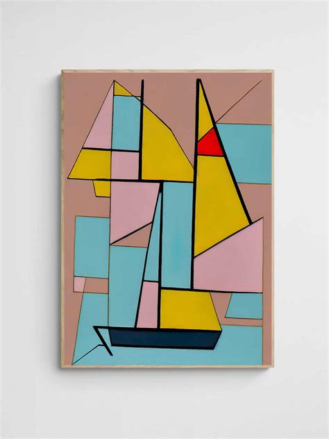 Sailboats 001 Colourful Geometric Abstract Art Print
