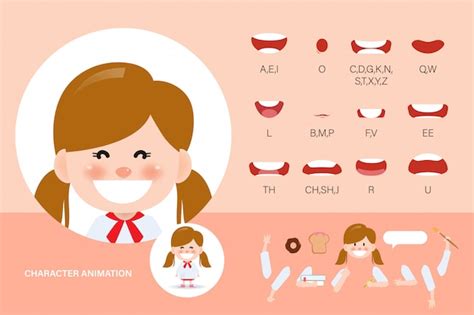 어린이를위한 입 애니메이션 세트 립싱크 컬렉션 캐릭터 애니메이션 아이 프리미엄 벡터