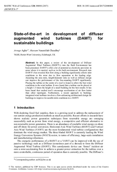 Pdf State Of The Art In Development Of Diffuser Augmented Wind
