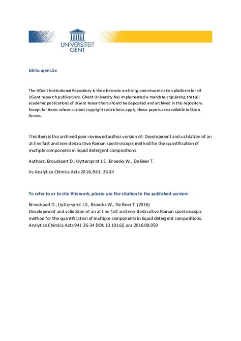 Pdf Development And Validation Of An At Line Fast And Non Destructive Raman Spectroscopic