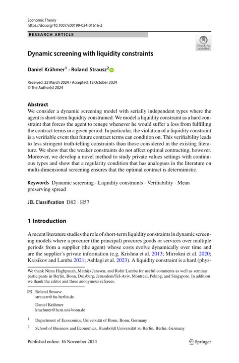 Pdf Dynamic Screening With Liquidity Constraints