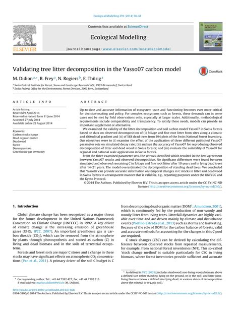 Pdf Validating Tree Litter Decomposition In The Yasso07 Carbon Model