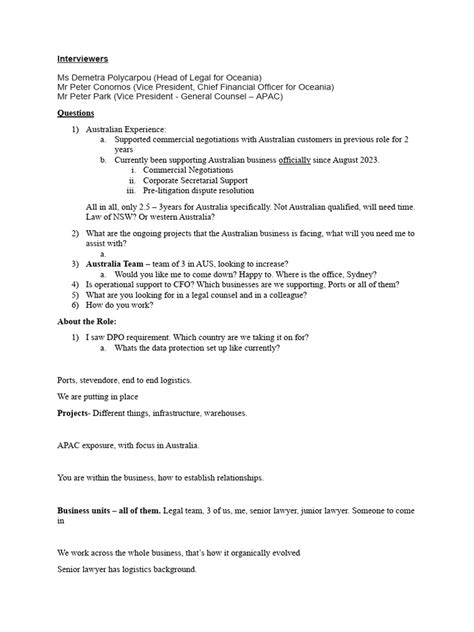 2024 03 12 Interview Notes Pdf Australia Business