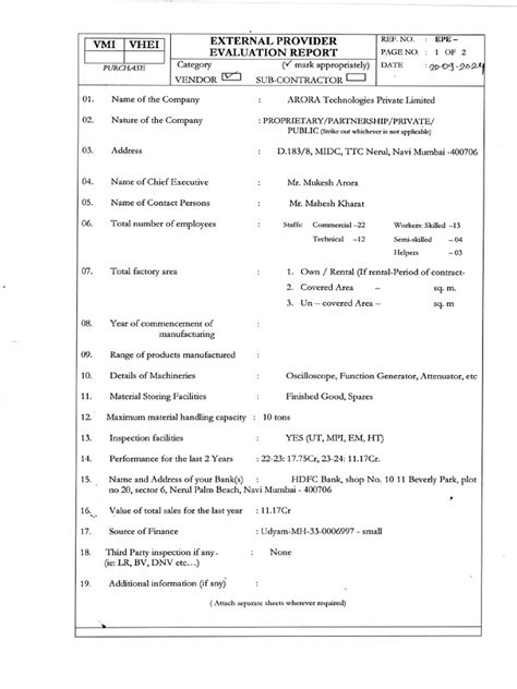 Supplier Evaluation Vhei Pdf