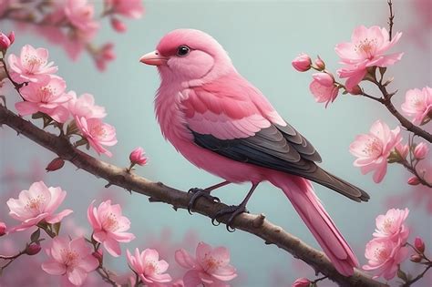 Premium Photo A Pink Bird With A Pink Head Sits On A Branch With Pink