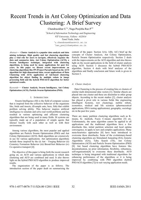 Pdf Recent Trends In Ant Colony Optimization And Data Clustering A Brief Survey