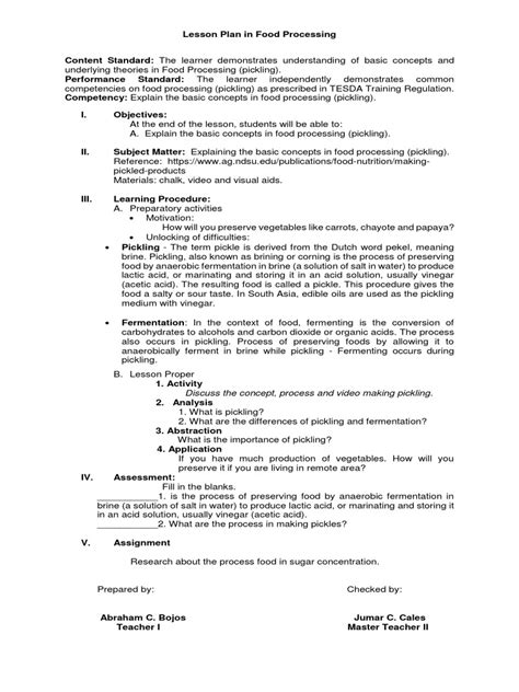 Lesson Food Processing Pickling Pickling Fermentation