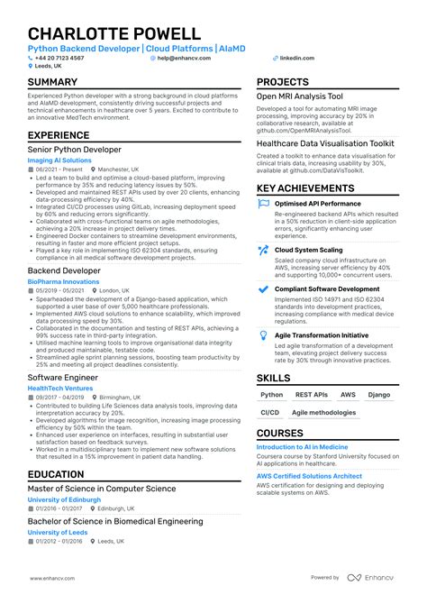 Python Developer Cv Examples And Guide For 2025