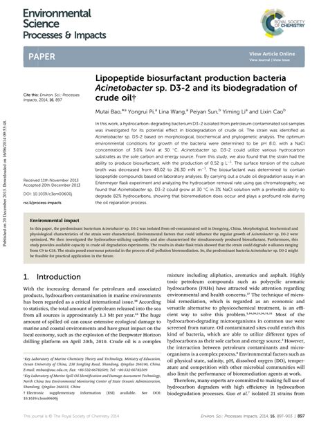 PDF Lipopeptide Biosurfactant Production Bacteria Acinetobacter Sp D And Its Biodegradation