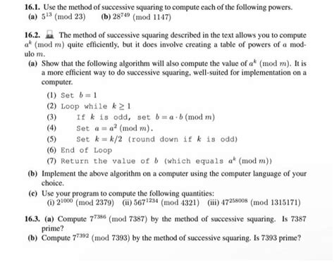 Solved 161 Use The Method Of Successive Squaring To