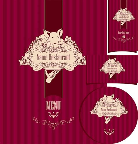 고기 레스토랑 디자인을 위한 요소 세트 프리미엄 벡터