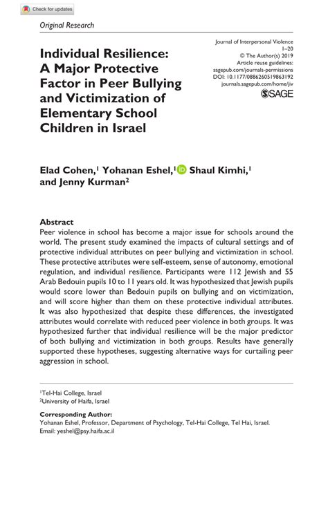 Pdf Individual Resilience A Major Protective Factor In Peer Bullying And Victimization Of