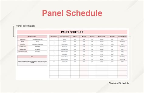 Panel Schedule Template In Excel Google Sheets Download Template Net