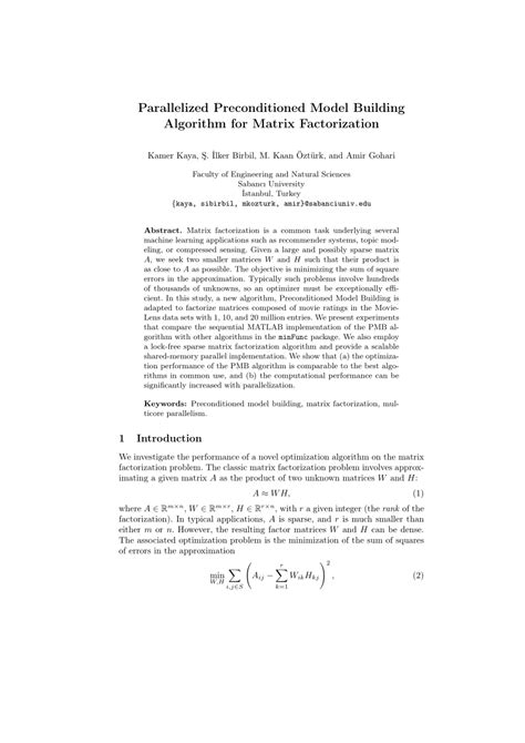 Pdf Parallelized Preconditioned Model Building Algorithm For Matrix Factorization