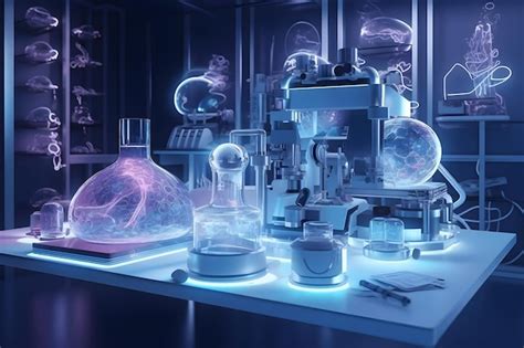 Premium AI Image Nano Digital Laboratory Biotechnology Of The Future Neural Network AI Generated