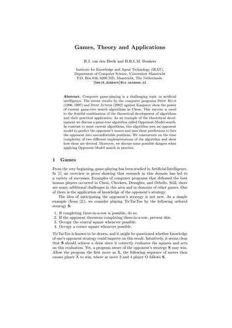 Pdf Games Theory And Applications