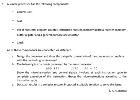 Solved 1 A Simple Processor Has The Following Components